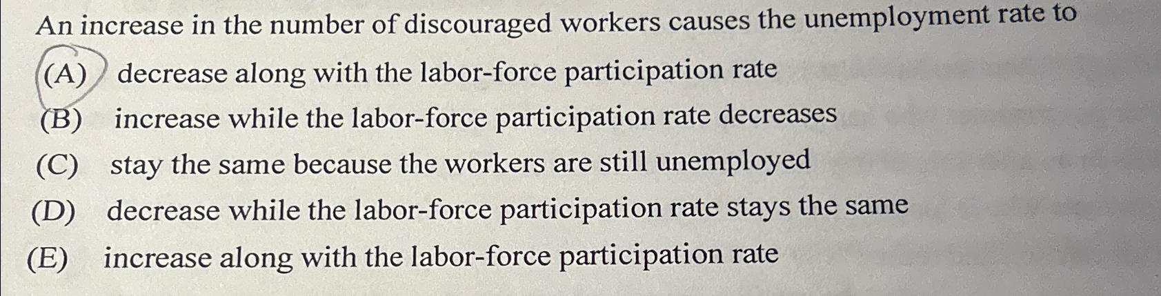 Solved An increase in the number of discouraged workers | Chegg.com