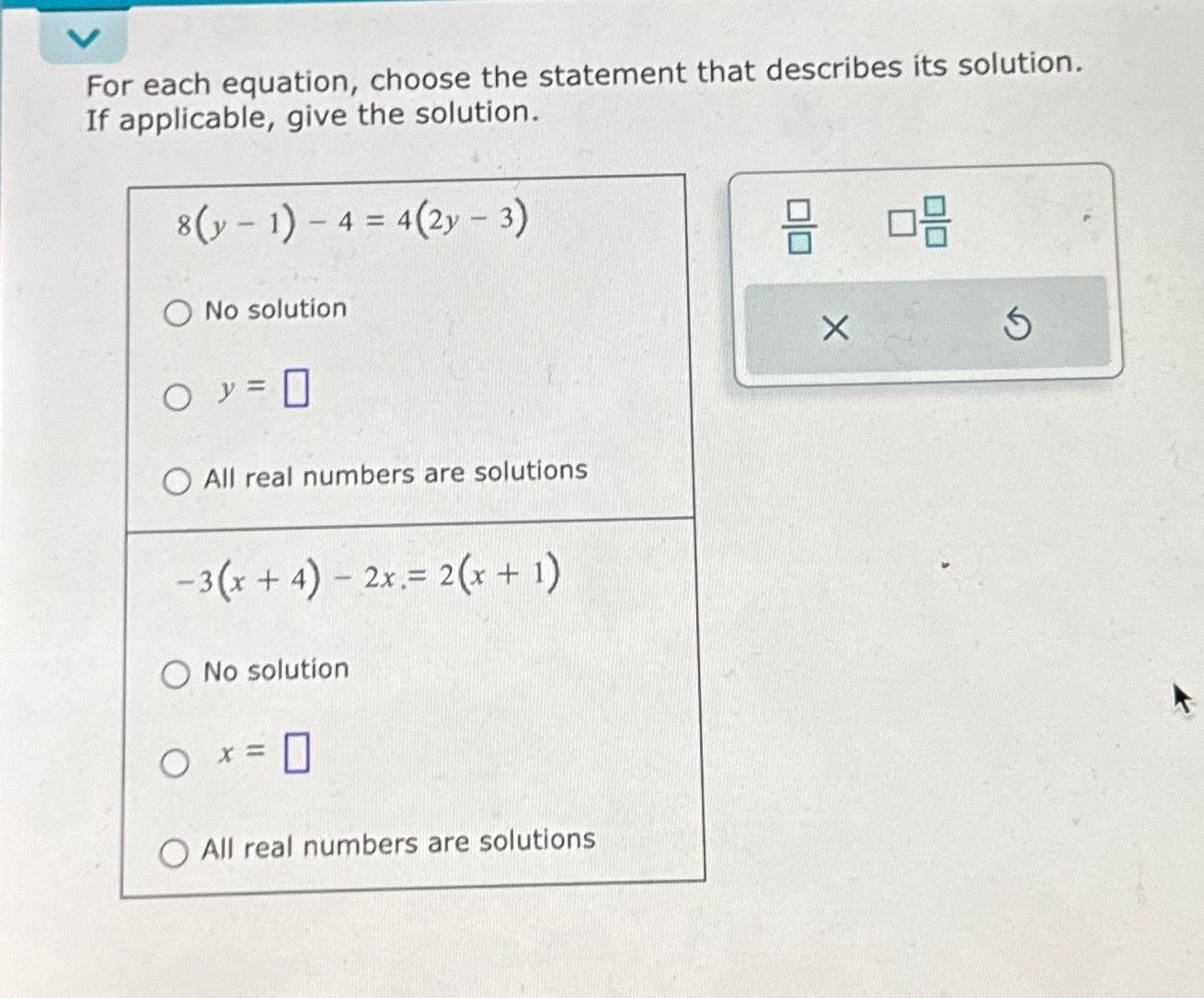 Solved For each equation, choose the statement that | Chegg.com