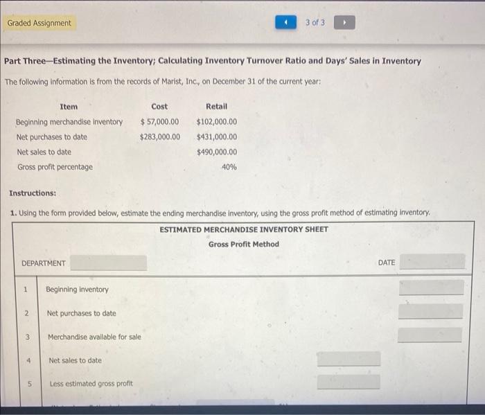 Solved Part Three-Estimating the Inventory; Calculating | Chegg.com