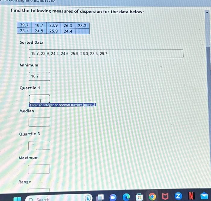Solved Find the following measures of dispersion for the | Chegg.com