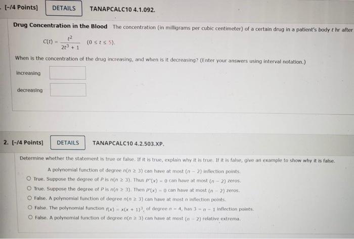 Solved [-14 Points) DETAILS TANAPCALC10 4.1.092. Drug | Chegg.com Solved [-14 Points) DETAILS TANAPCALC10 4.1.092. Drug | Chegg.com