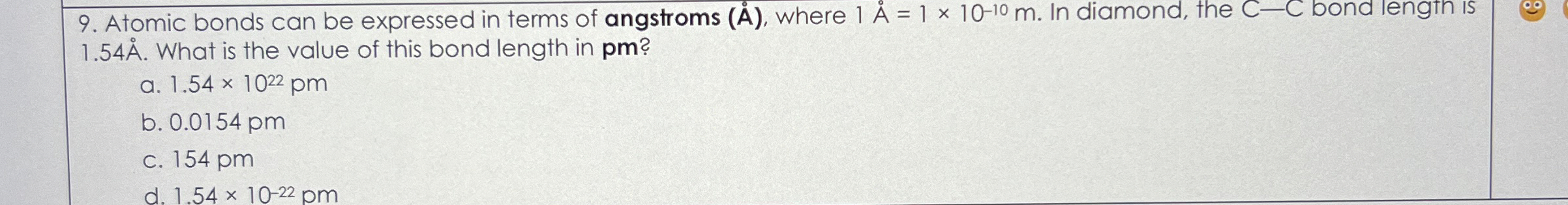 Solved Atomic bonds can be expressed in terms of angstroms | Chegg.com