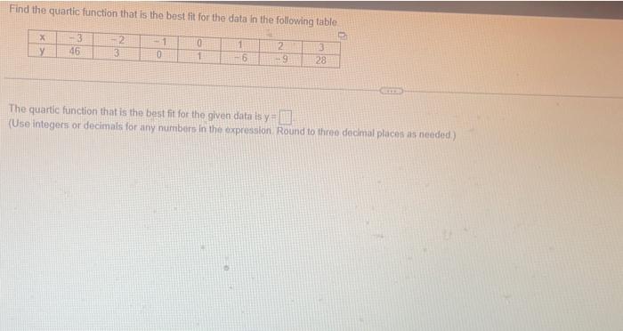 Solved Find the quartic function that is the best fit for | Chegg.com