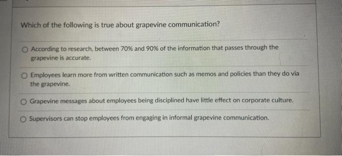 Solved Which of the following is true about grapevine | Chegg.com