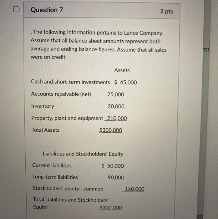 Solved Question 7 2 pts The following information pertains | Chegg.com