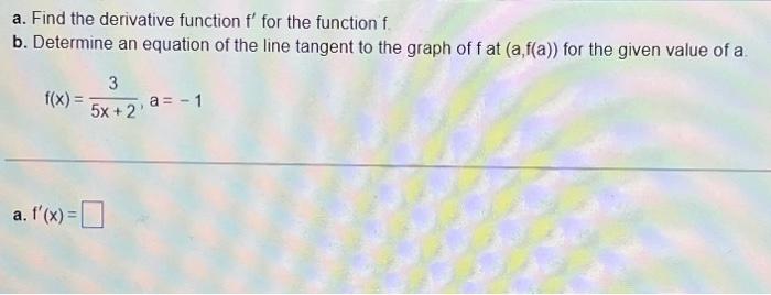 Solved a. Find the derivative function f′ for the function f | Chegg.com