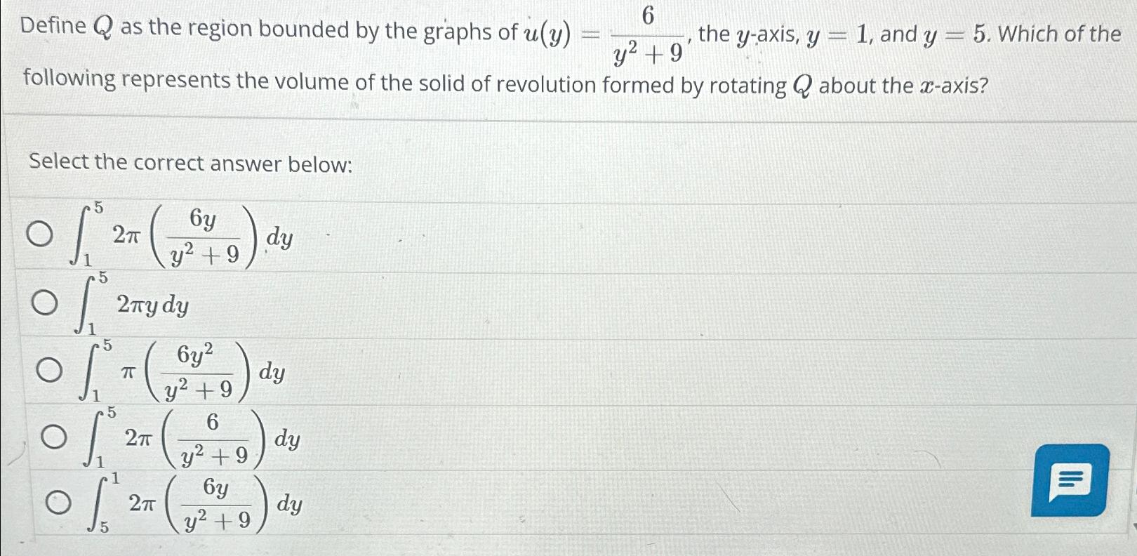 Solved Define Q ﻿as the region bounded by the graphs of | Chegg.com