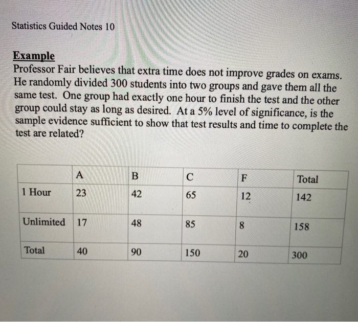 Solved Statistics Guided Notes 10 Example Professor Fair | Chegg.com