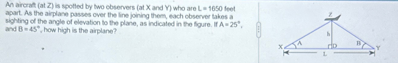 Solved An aircraft (at Z) ﻿is spotted by two observers (at x | Chegg.com