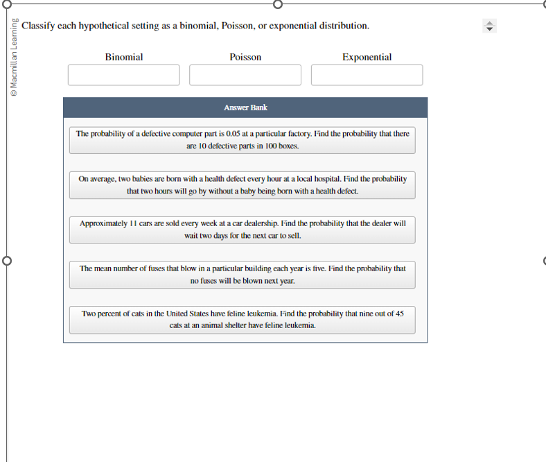 Solved Classify each hypothetical setting as a binomial, | Chegg.com