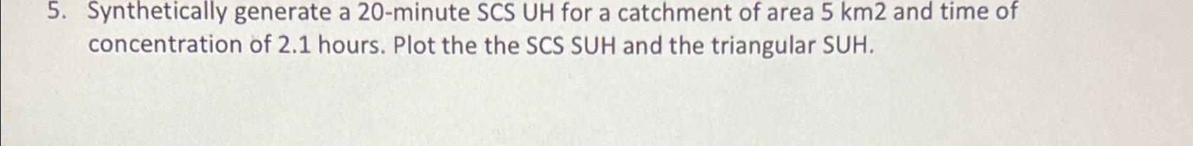 Synthetically generate a 20 -minute SCS UH for a | Chegg.com
