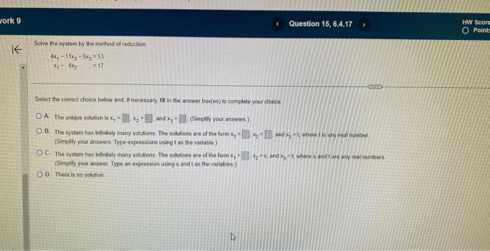 Solved Solve the system by the methed of reduction. | Chegg.com