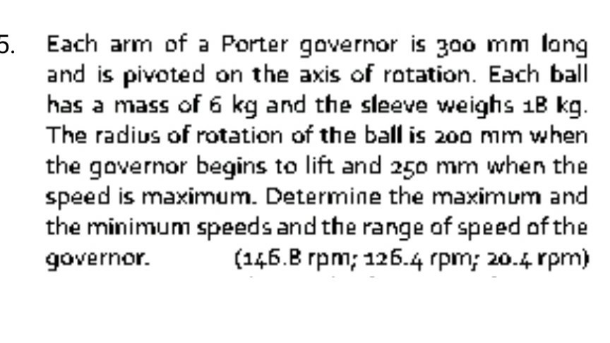 Solved 5. Each arm of a Porter governor is 300 mm long and | Chegg.com
