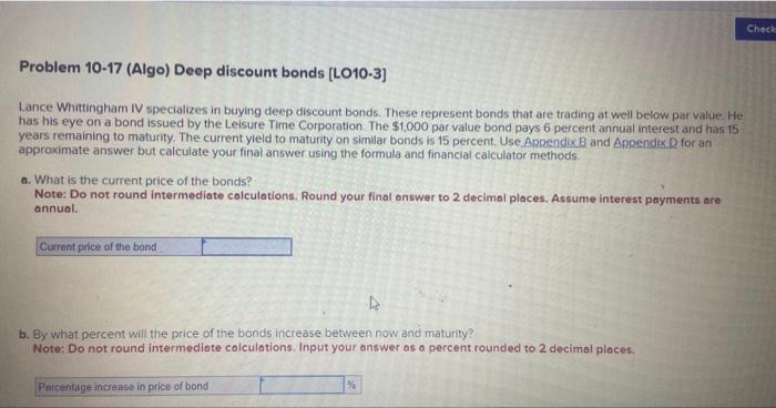 Solved Problem 10-17 (Algo) Deep discount bonds [LO10-3] | Chegg.com
