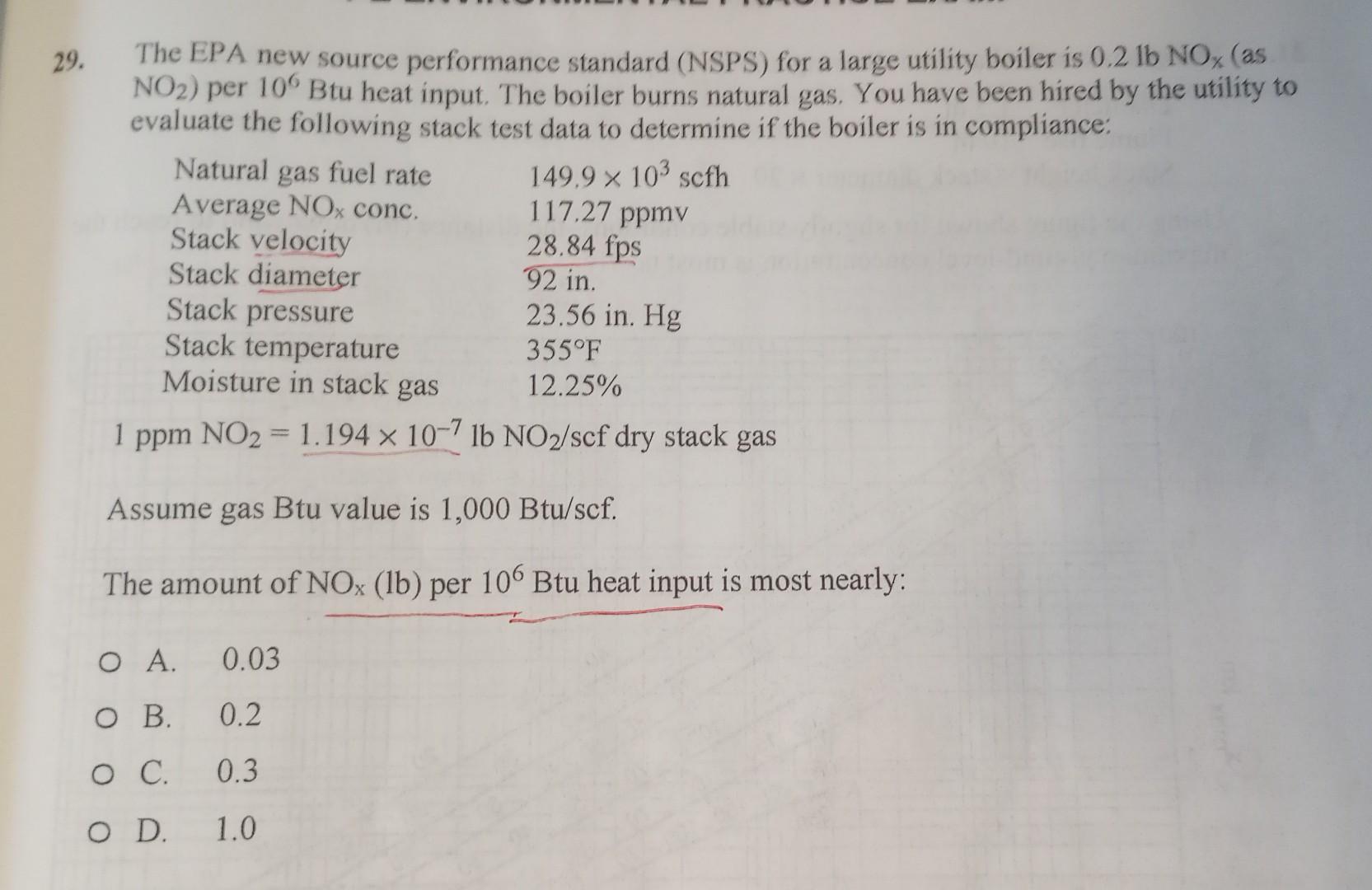Solved The EPA new source performance standard (NSPS) for a | Chegg.com