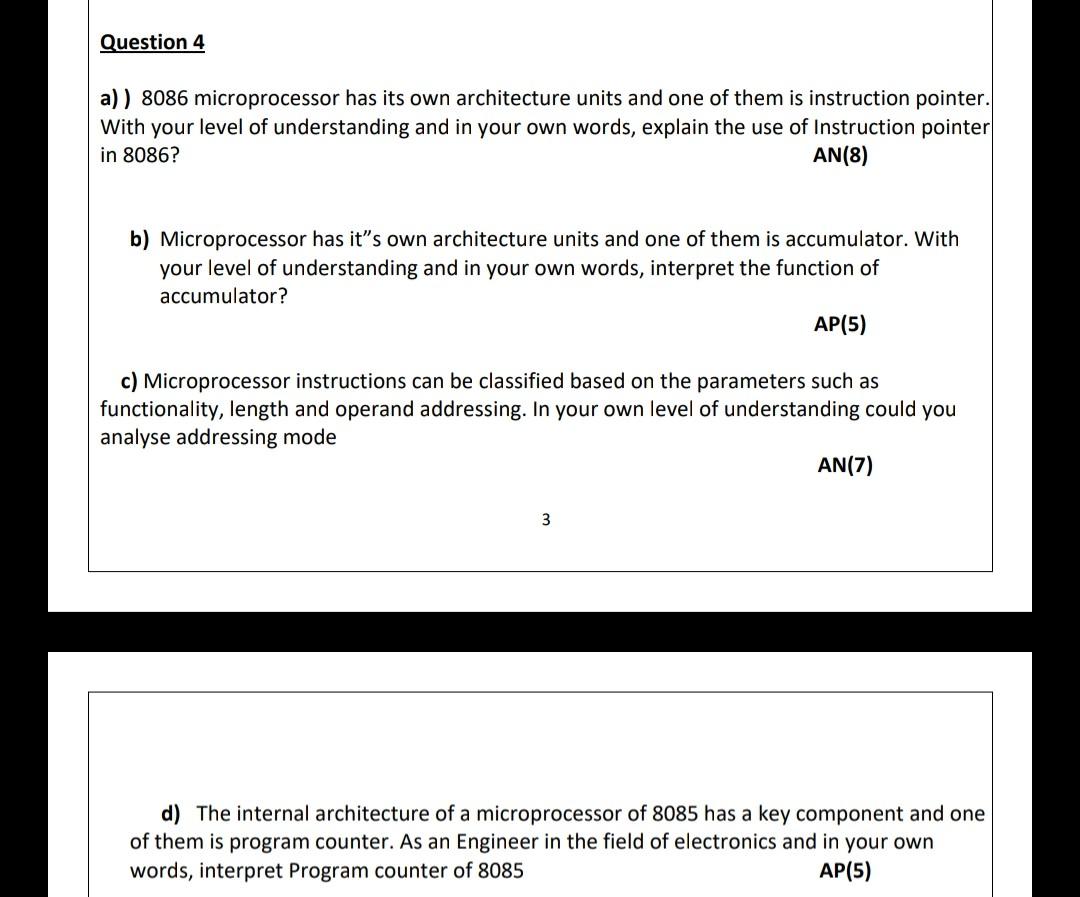 Solved Question 4 a)) 8086 microprocessor has its own | Chegg.com