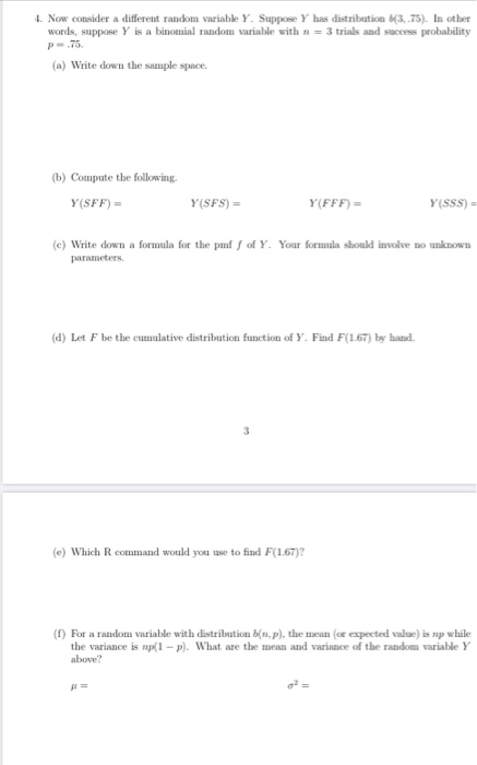 Solved 4. Now consider a different random variable Y. | Chegg.com