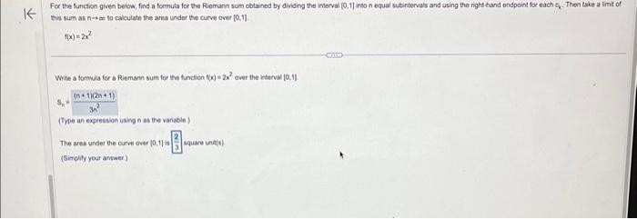 [Solved]: this sum as n to calculate the area undor the cur