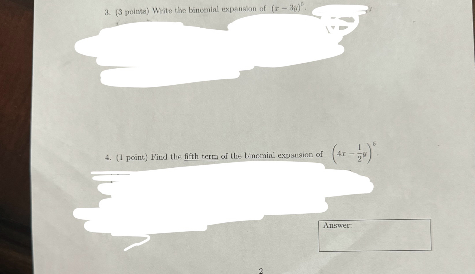 (3 ﻿points) ﻿Write the binomial expansion of | Chegg.com