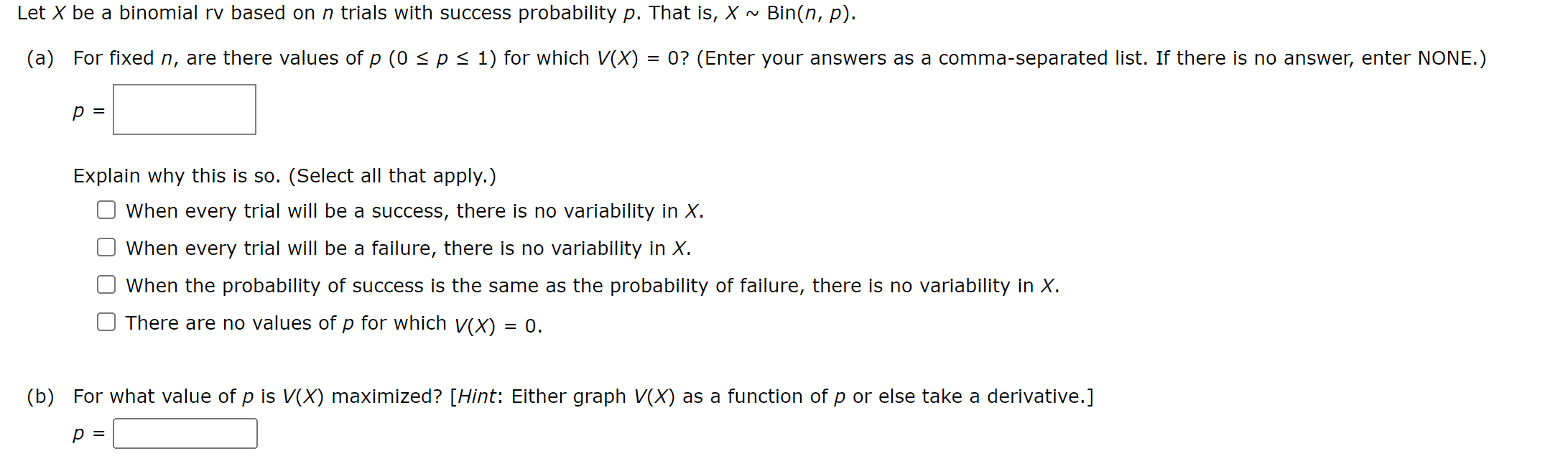 Solved Let x ﻿be a binomial rv based on n ﻿trials with | Chegg.com