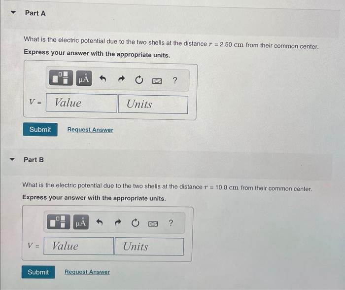 Solved Two spherical shells have a common center. The inner | Chegg.com
