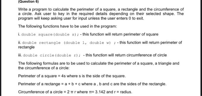 Solved (Question 6) Write a program to calculate the | Chegg.com