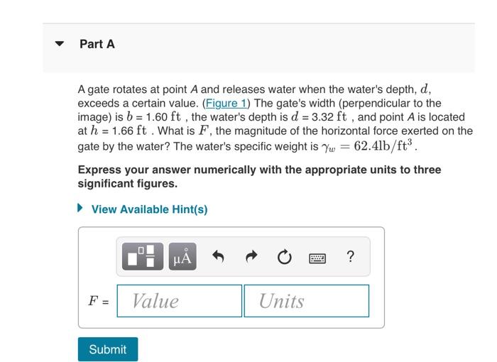 Solved A gate rotates at point A and releases water when the | Chegg.com