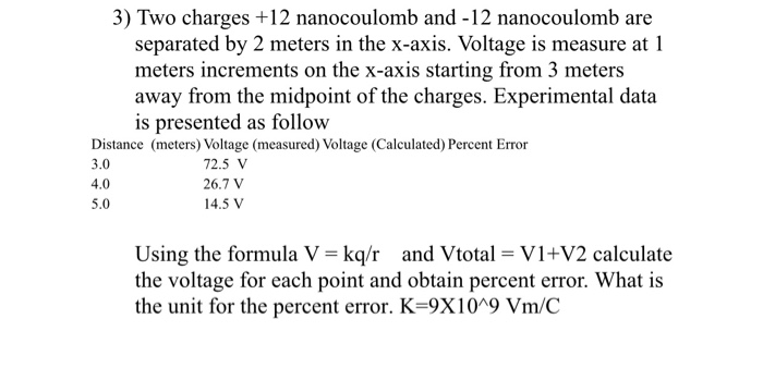 Solved 3) Two charges +12 nanocoulomb and -12 nanocoulomb | Chegg.com