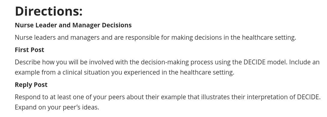 Solved Directions: Nurse Leader and Manager Decisions Nurse | Chegg.com