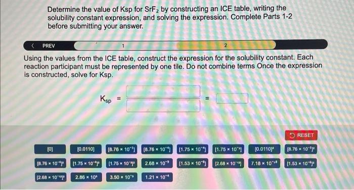 Solved Determine the value of Ksp for SrF2 by constructing | Chegg.com