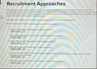Solved Recruitment ApproachesRecruing is the process of | Chegg.com
