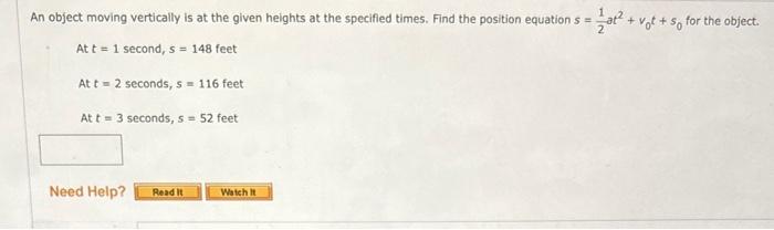 Solved An object moving vertically is at the given heights | Chegg.com