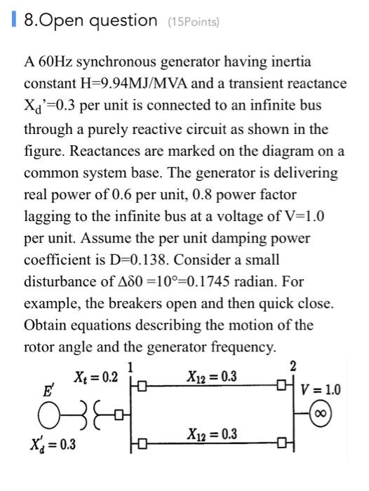 Solved 1 6. Open question (10Points) A three-phase, 60-Hz, | Chegg.com