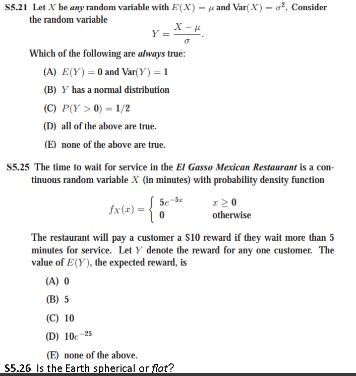 Solved S5.21 ﻿Let x ﻿be any random variable with E(x)=μ ﻿and | Chegg.com