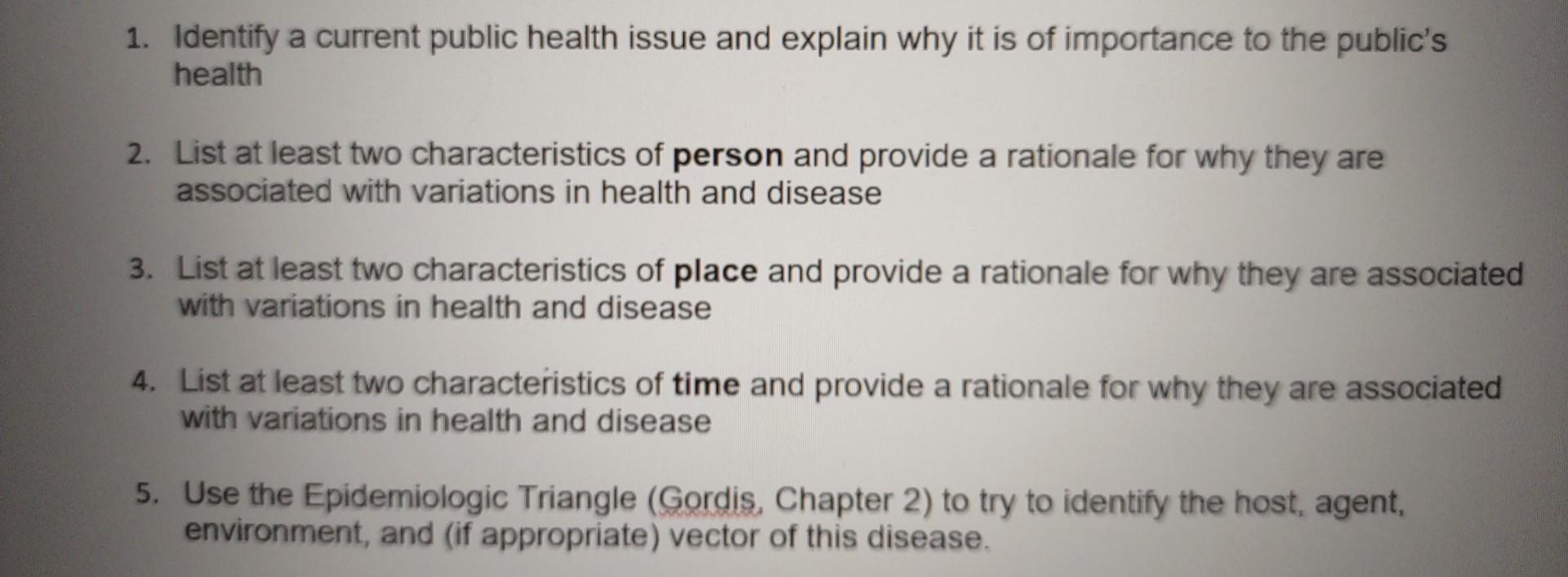 Solved 1. Identify a current public health issue and explain | Chegg.com