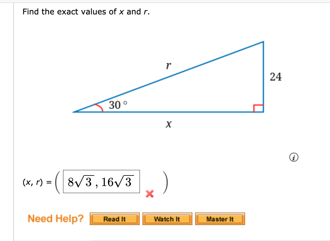 Solved Find the exact values of x ﻿and r. | Chegg.com
