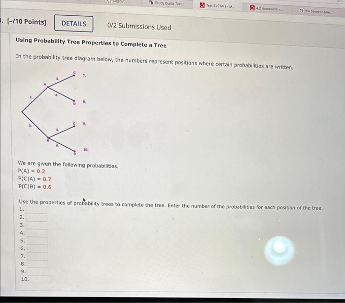 Solved Using Probability Tree Properties to Complete a Tree | Chegg.com