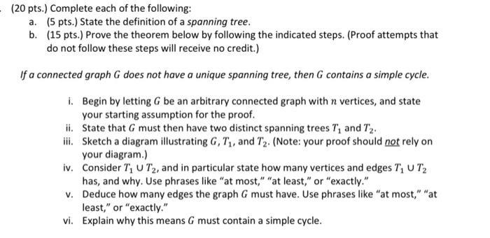 Solved (20 pts.) Complete each of the following: a. (5 pts.) | Chegg.com