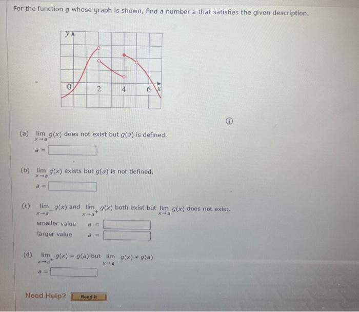 Solved For the function g whose graph is shown, find a | Chegg.com