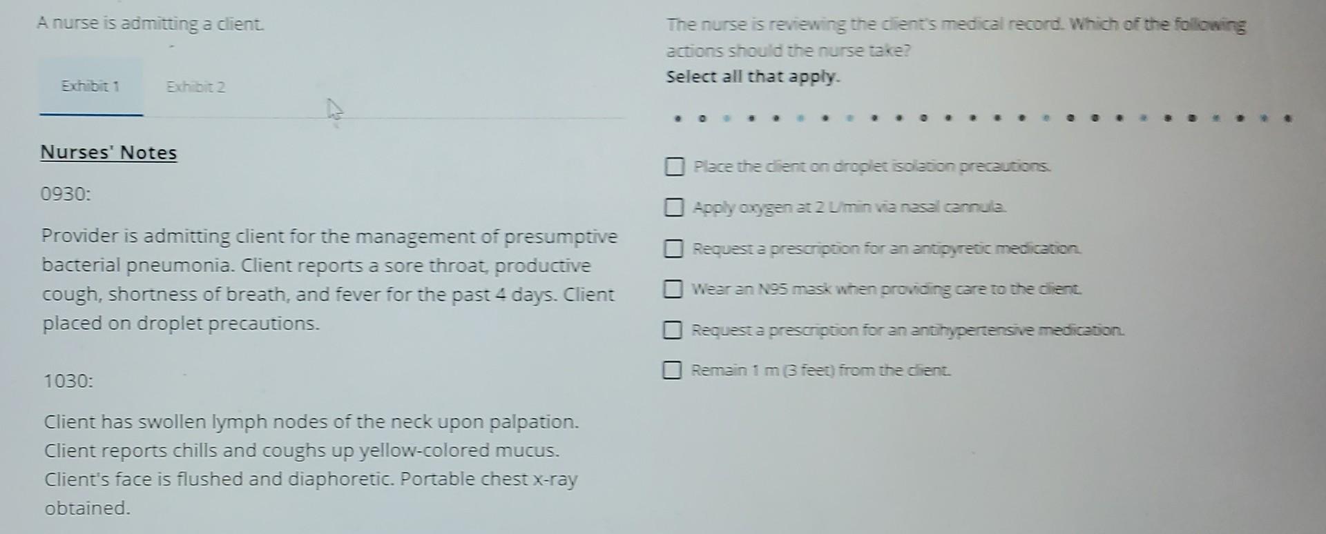 Solved A nurse is admitting a client. Nurses' Notes 0930: | Chegg.com