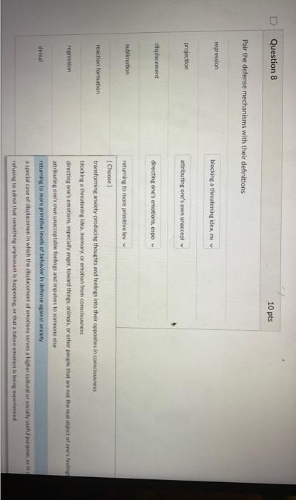 Solved Pair the defense mechanisms with their definitions | Chegg.com