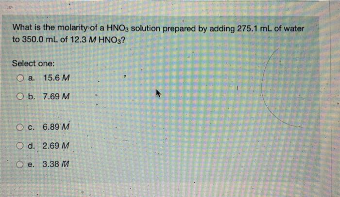 Solved What is the molarity of a HNO3 solution prepared by | Chegg.com