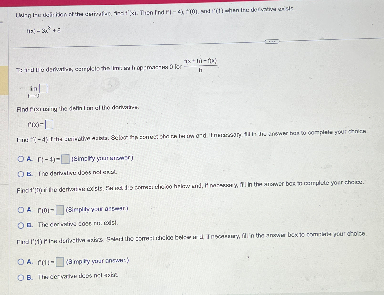 Solved Using the definition of the derivative, find f'(x). | Chegg.com