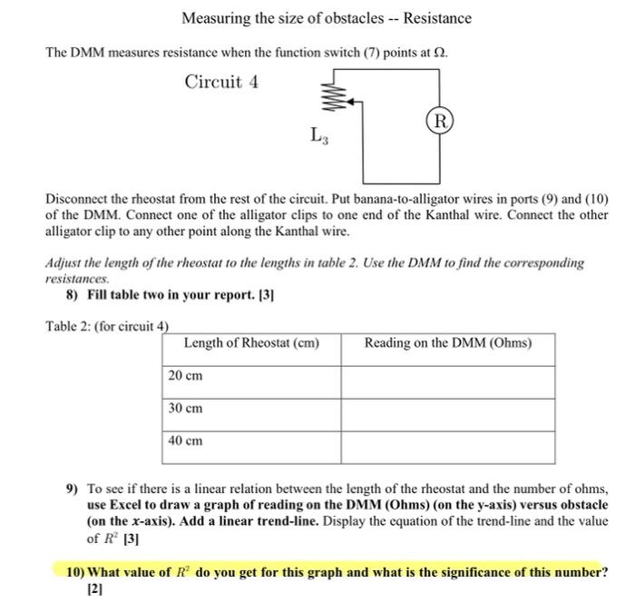 Solved Measuring the size of obstacles -- Resistance The DMM | Chegg.com