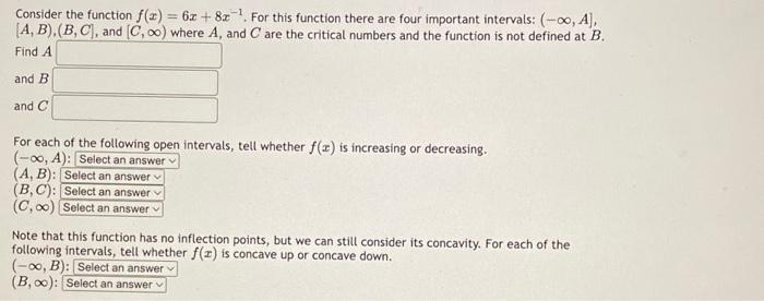 Solved Consider the function f(x)=6x+8x−1. For this function | Chegg.com