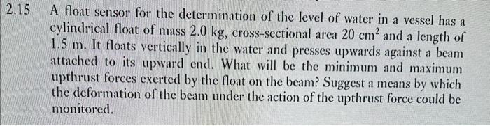 Solved A float sensor for the determination of the level of | Chegg.com
