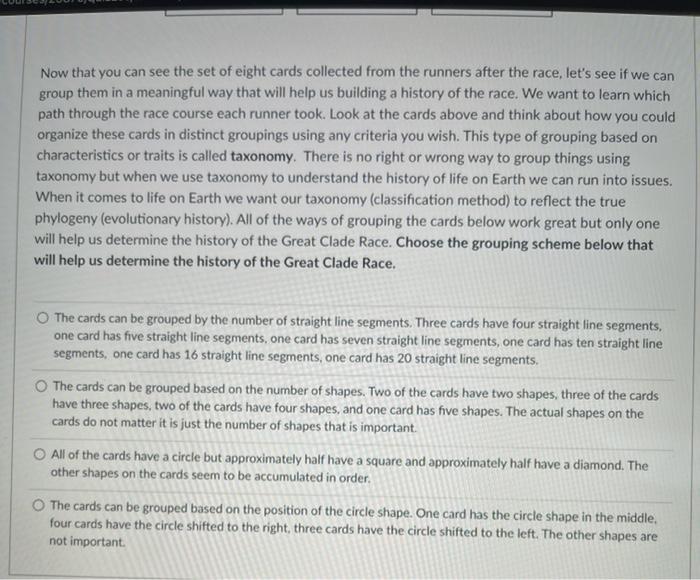 Solved 0.5 pts The Great Clade Race The Great Clade Race is | Chegg.com