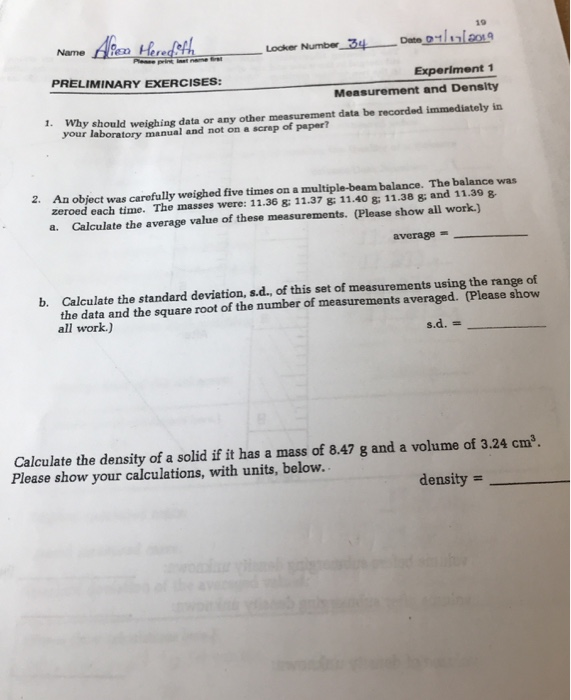 Solved 19 Date ll9 Locker Number 3 Name Plese print inet nme | Chegg.com