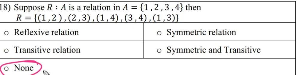 Solved 18) Suppose R:A is a relation in A={1,2,3,4} then | Chegg.com