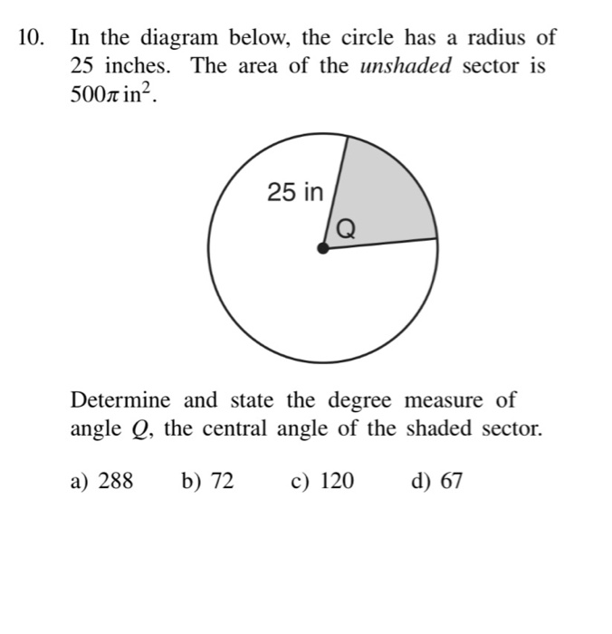Solved 10. In the diagram below, the circle has a radius of | Chegg.com